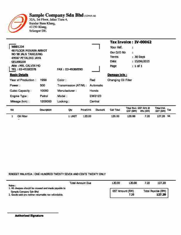 Workshop Invoice Template